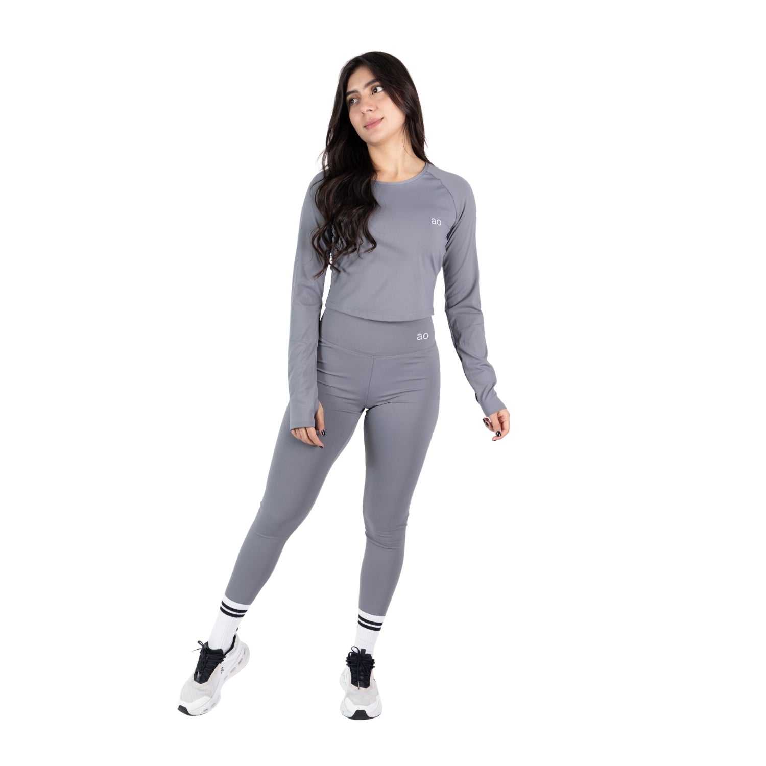 Set deportivo para mujer | AO WOMAN, leggins y top de manga larga gris ...